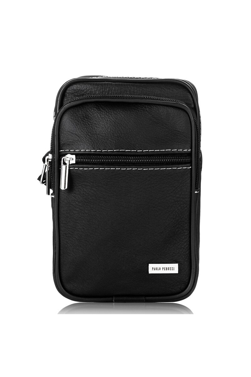 Geanta barbati, Paolo Peruzzi, Piele naturala, 19x12x8 cm, Negru - eMAG.ro