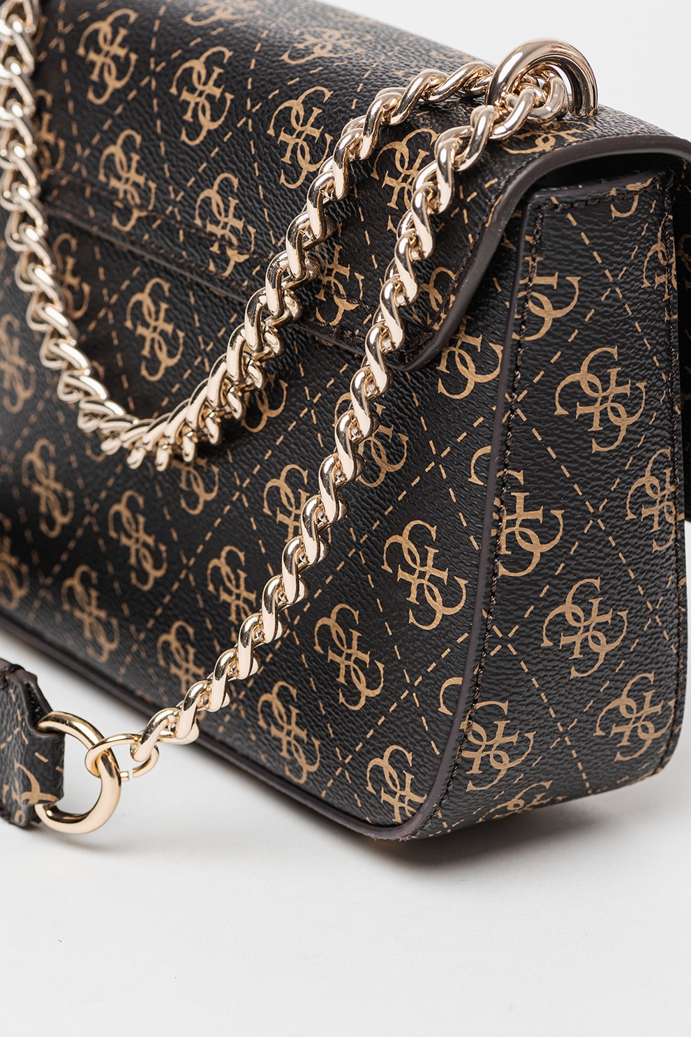 Guess, Geanta crossbody de piele ecologica cu bareta lant Elements ...