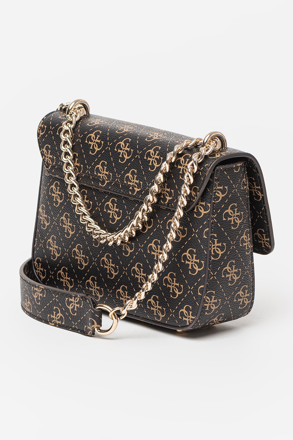 Guess, Geanta crossbody de piele ecologica cu bareta lant Elements ...