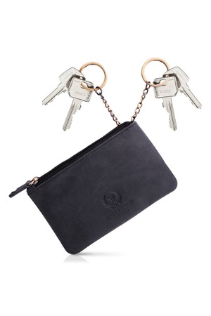 Port chei, Paolo Peruzzi, Piele naturala, 12.5x8x0.5 cm, Negru - eMAG.ro