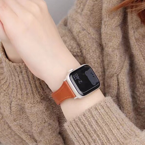 Каишка за часовник от естествена кожа, SAFEMORE, за всички Apple Watch ...