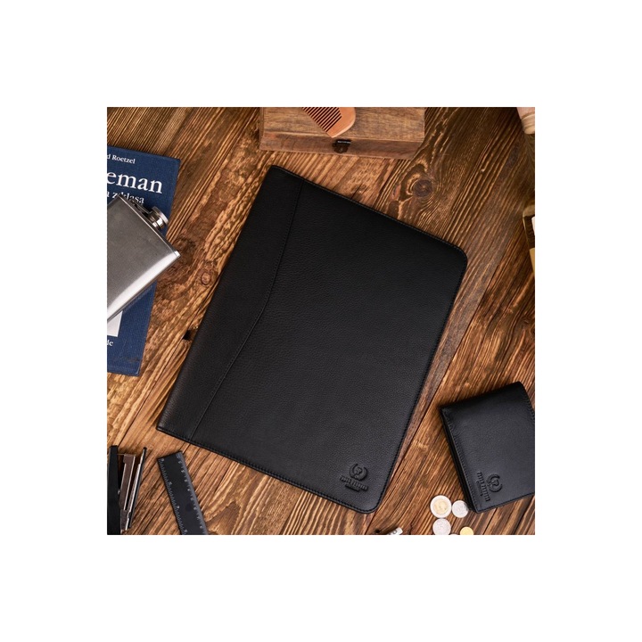 Mapa documente, Paolo Peruzzi, Piele naturala, 25x32x1 cm, Negru - eMAG.ro