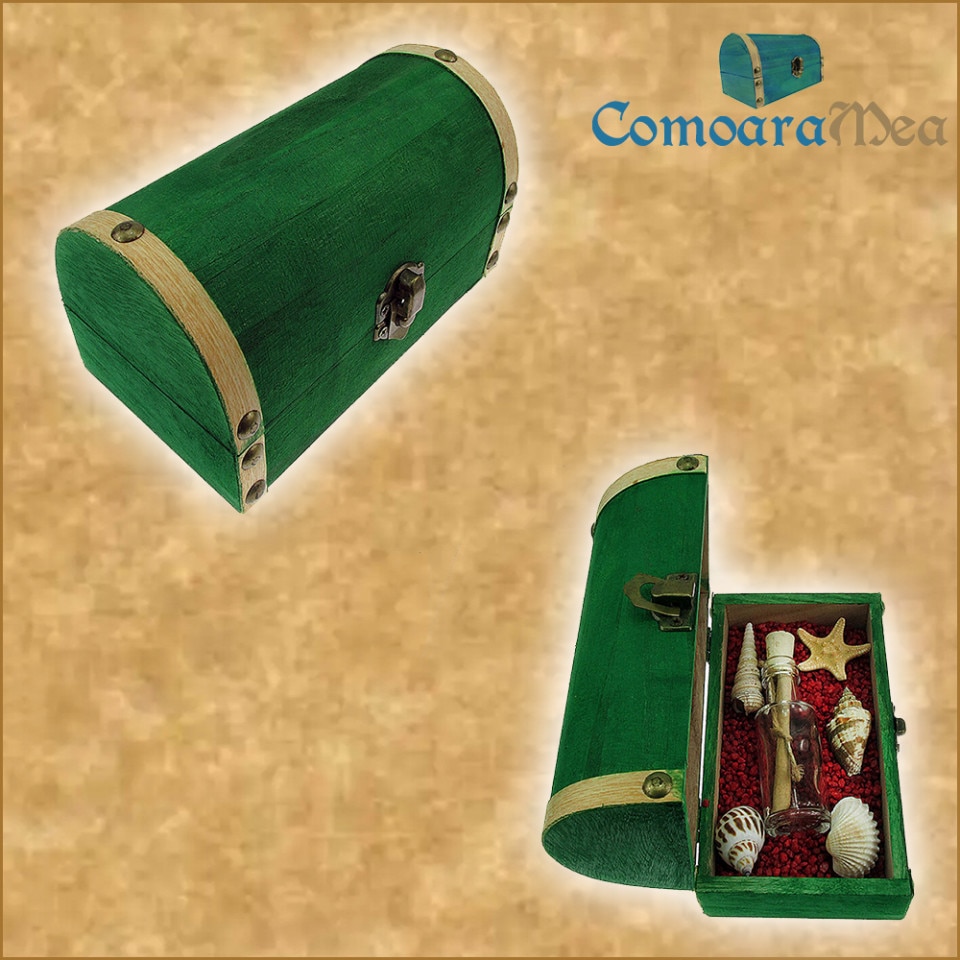 Cufar de lemn ComoaraMea cu mesaj personalizat in sticla, M, Verde ...