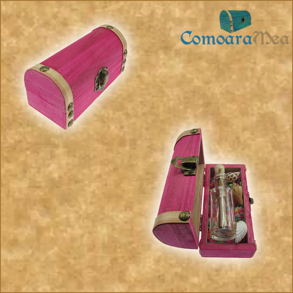 Cufar de lemn ComoaraMea cu mesaj personalizat in sticla, S, Roz - eMAG.ro