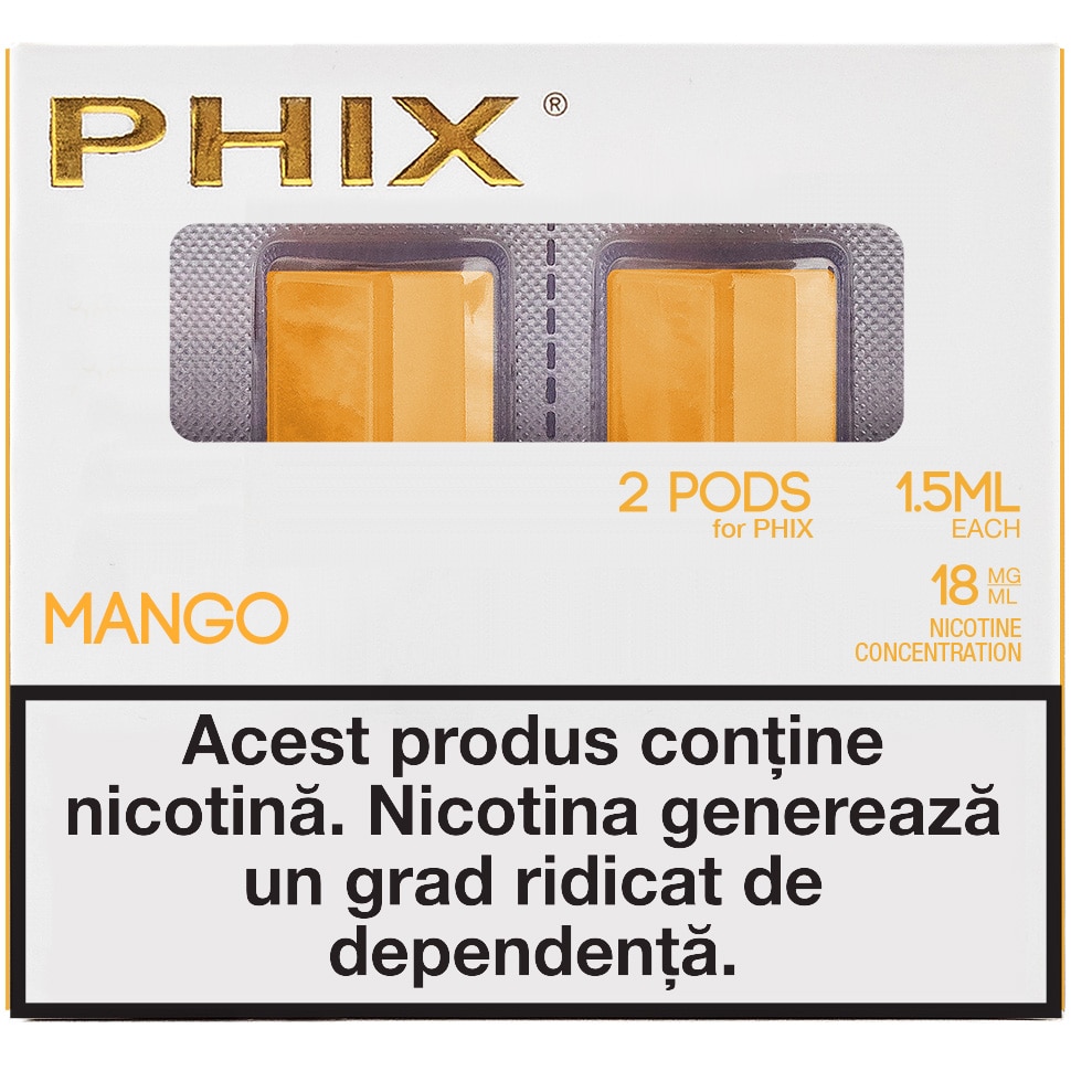 Rezerve tigari electronice Phix Pods 2 Pack (2x 1.5 ml), 18 mg, Mango ...