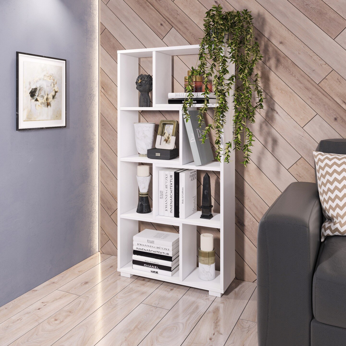 Biblioteca, 120x60.2x20.1cm, PAL, Alb - eMAG.ro