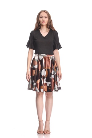 Fusta in clos, ECHO DE RAVEL, din satin, multicolor, 38 - eMAG.ro
