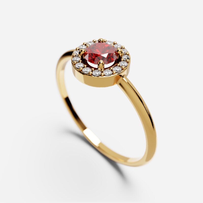 Inel Classic Rubin si diamante, Rosental Jewerly, din aur de 14k ...