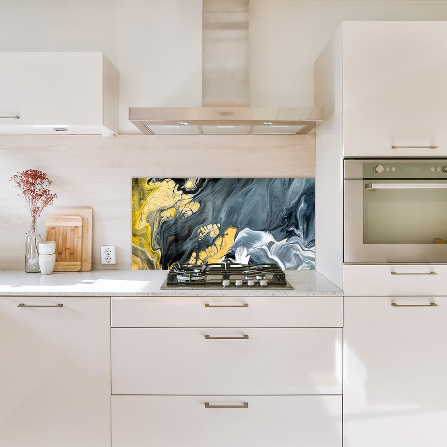 Panou Sticla Bucatarie, Abstract Auriu, 60x150cm - eMAG.ro