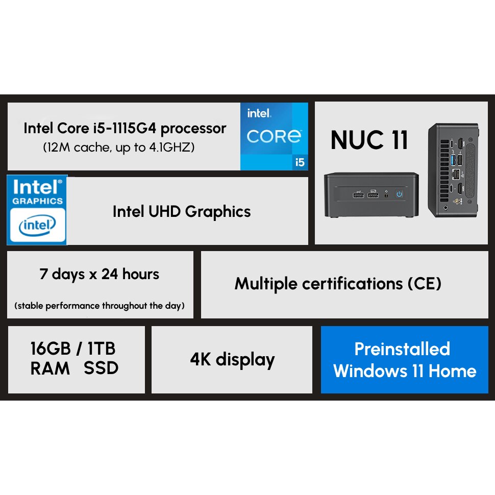 Мини компютър Intel NUC 11 Pro Kit NUC11TNHi5 с процесор Intel® Core ...