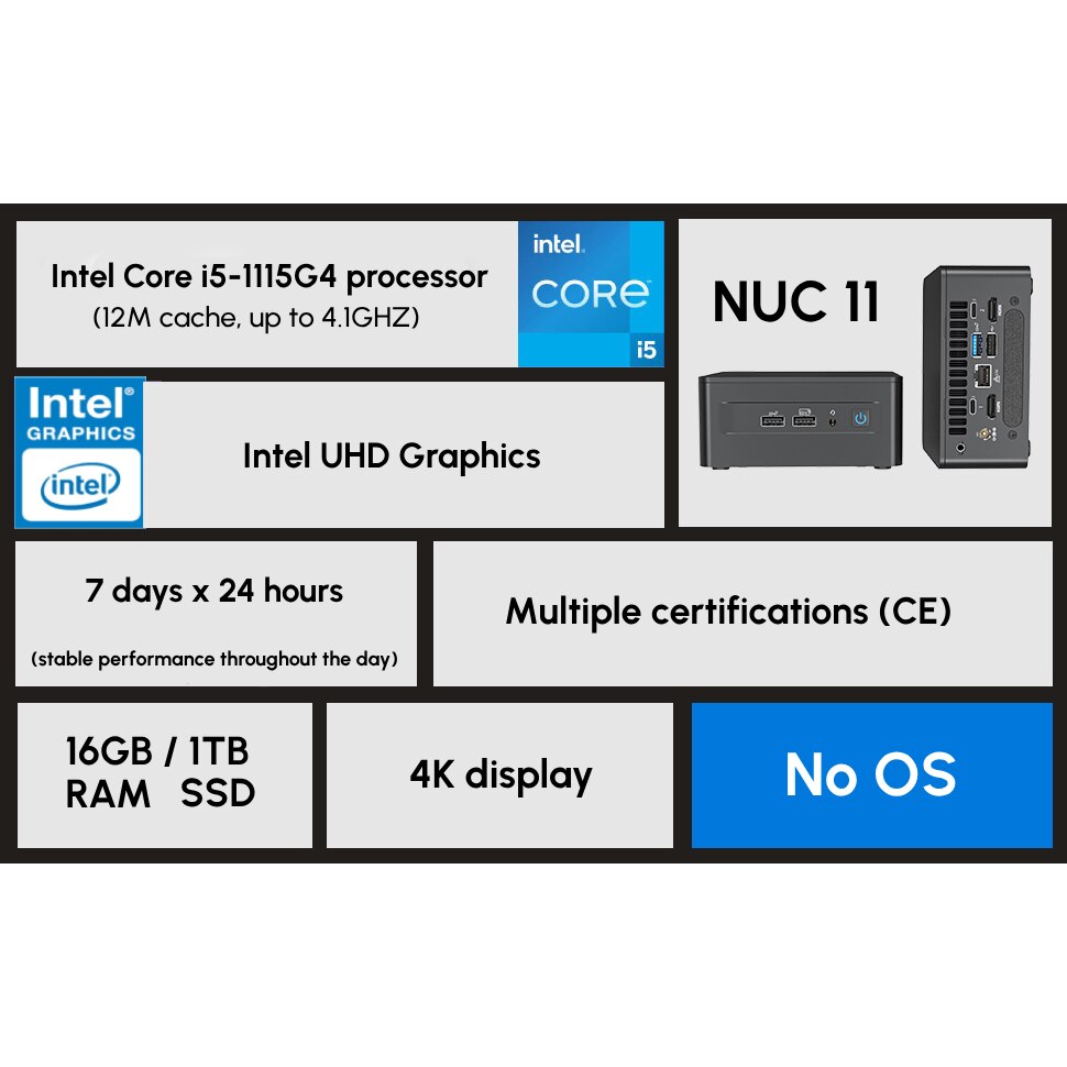 Мини компютър Intel NUC 11 Pro Kit NUC11TNHi5 с процесор Intel® Core ...