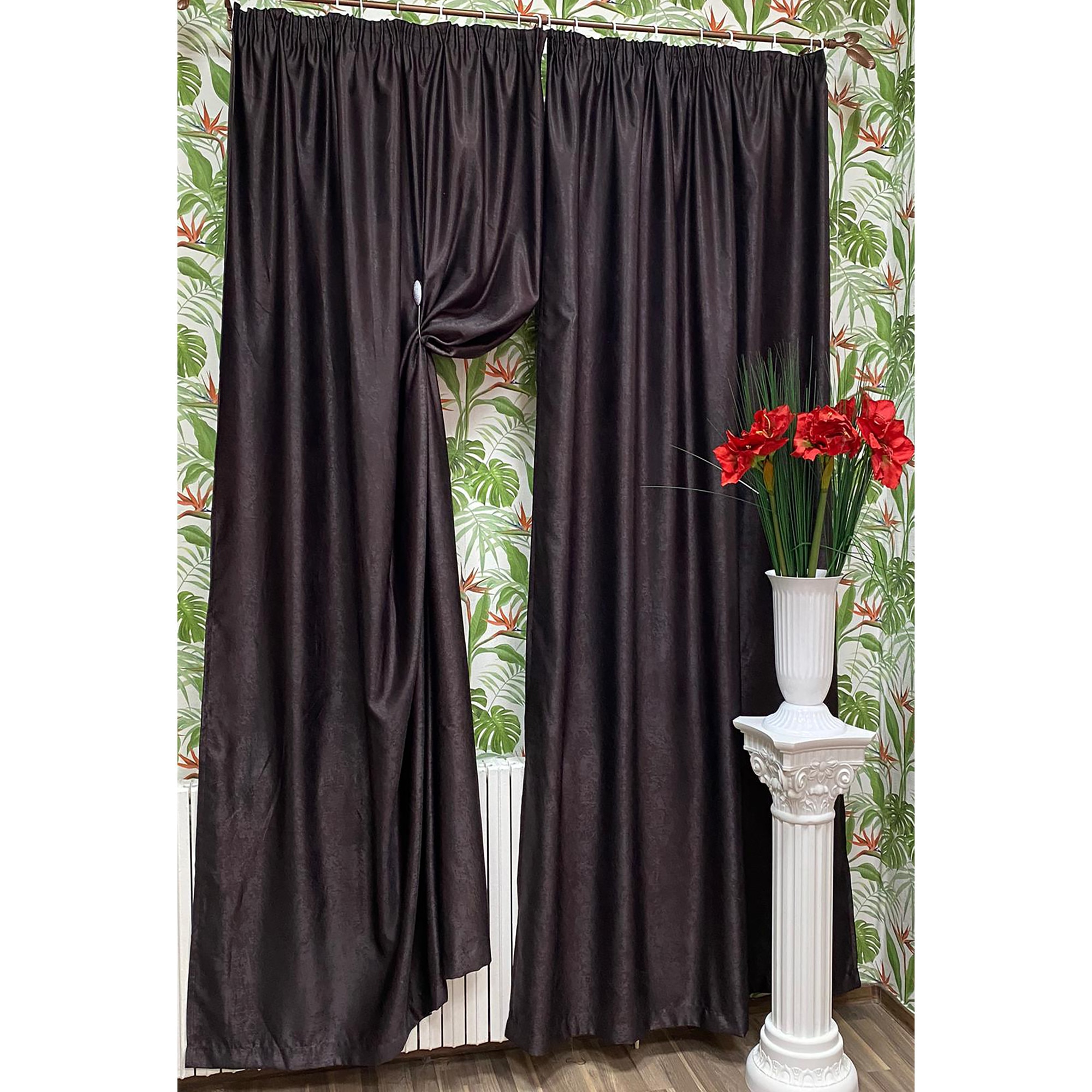 Set draperii semiopace uni, culoare wenge, din colectia UniK - Liz Line ...