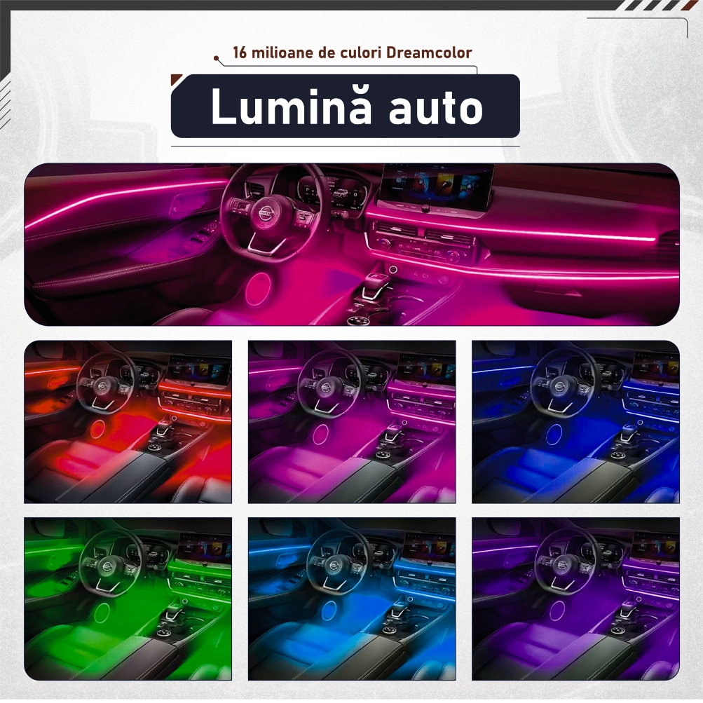 Lumini Ambientale Auto, AutoREY® Premium, Leduri Auto Interior RGB Cu ...