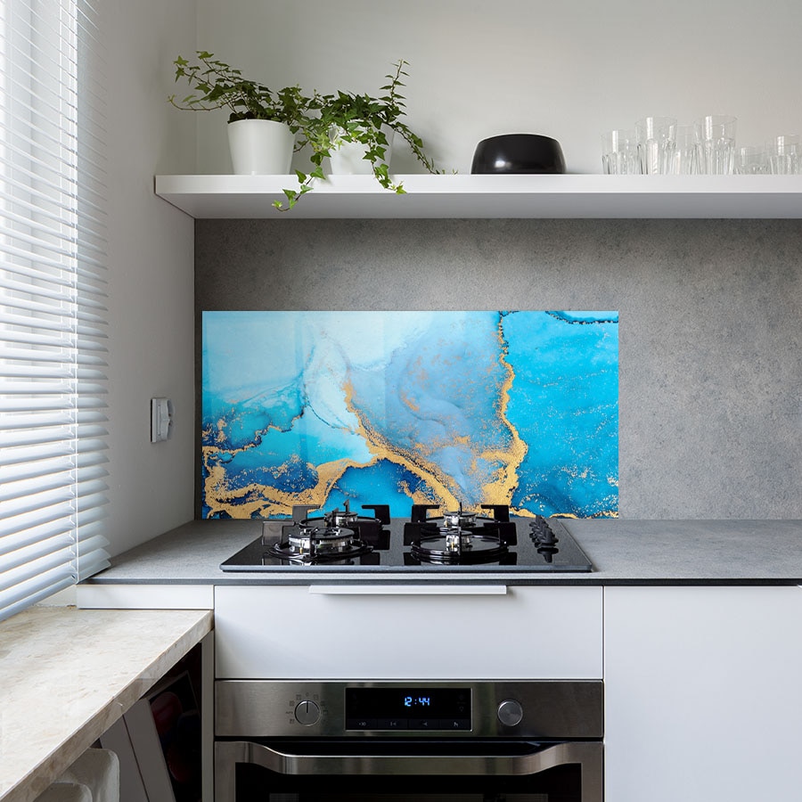 Panou Sticla Bucatarie, Abstract Light Blue, 60x120cm - eMAG.ro