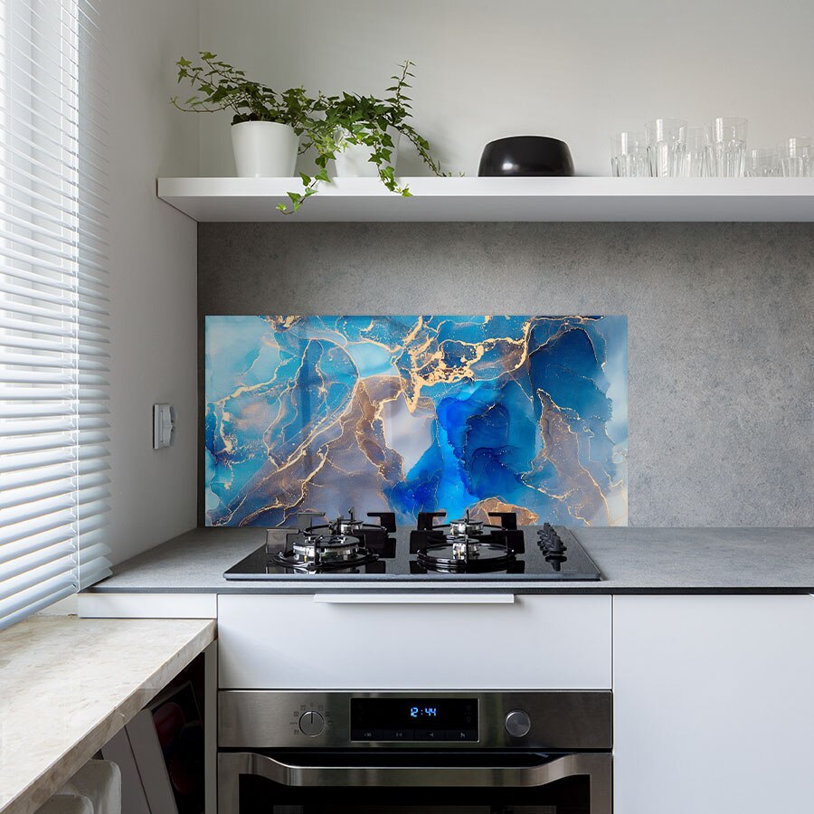 Panou Sticla Bucatarie, Abstract Light Blue Shades, 60x150cm - eMAG.ro