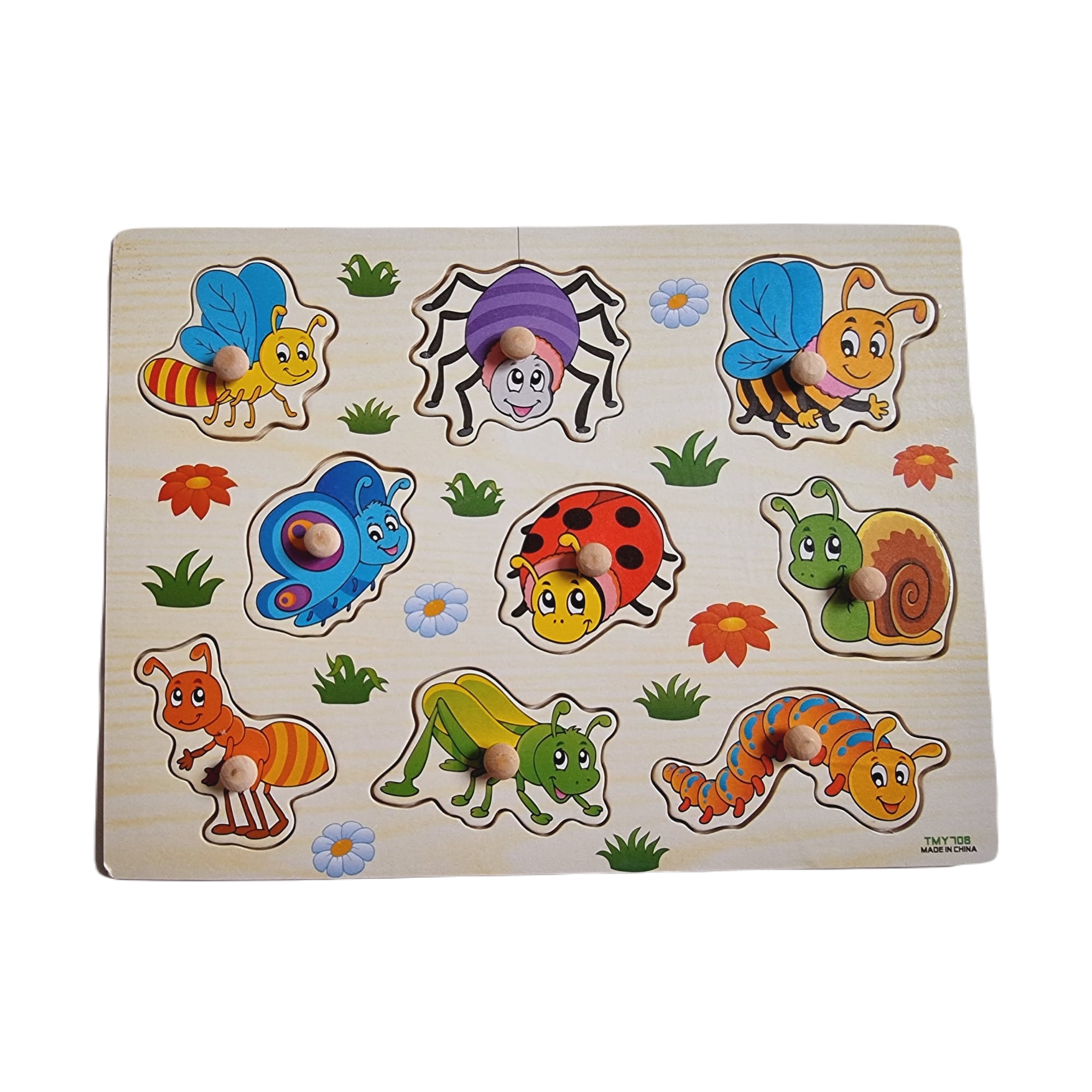 Puzzle din Lemn cu incastru, Insecte, Montessori, 9 piese - eMAG.ro