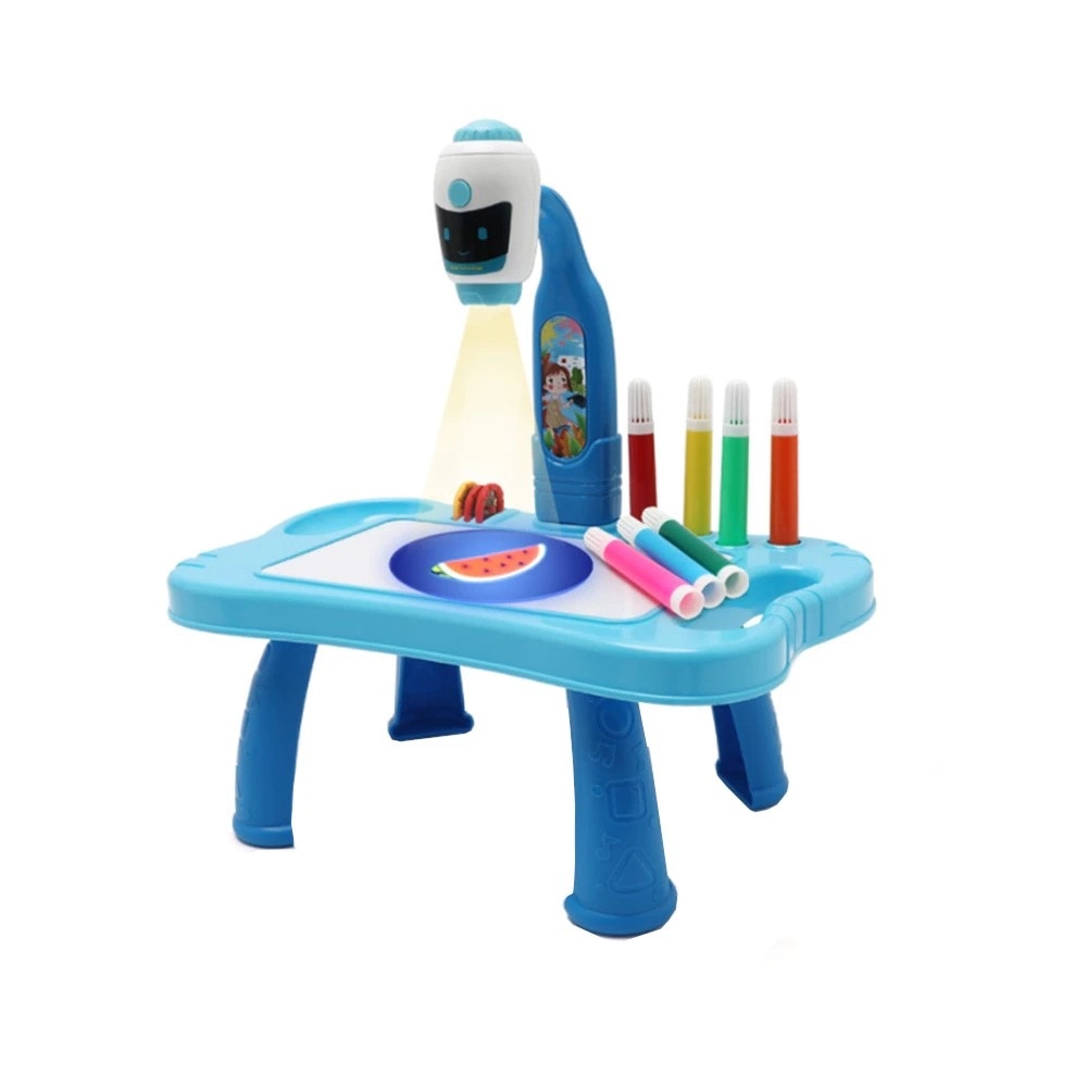 Masuta de desen cu proiector, 32 imagini, 8 carioci, albastru - eMAG.ro