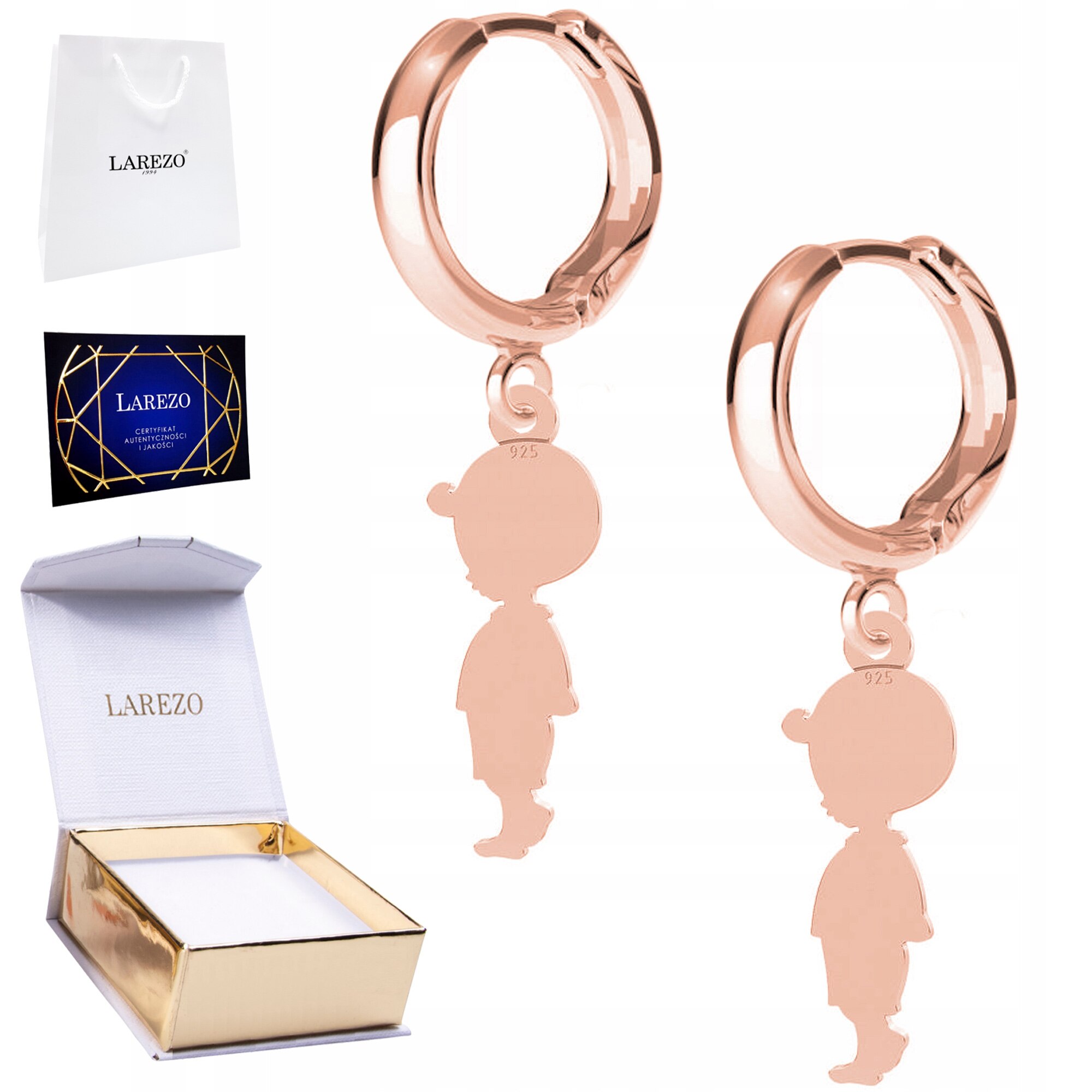 Cercei, Larezo, copil, baiat, aur roz, argint 925, 1.7x1.9 cm - eMAG.ro