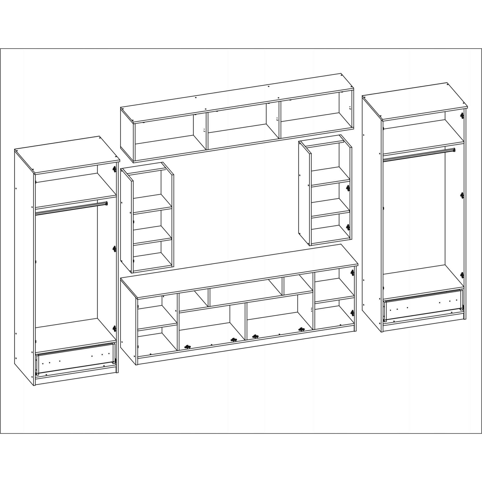 Set mobila biblioteca, Meblast, Tajga, 370 cm x 210 cm x 53 cm, dublu ...
