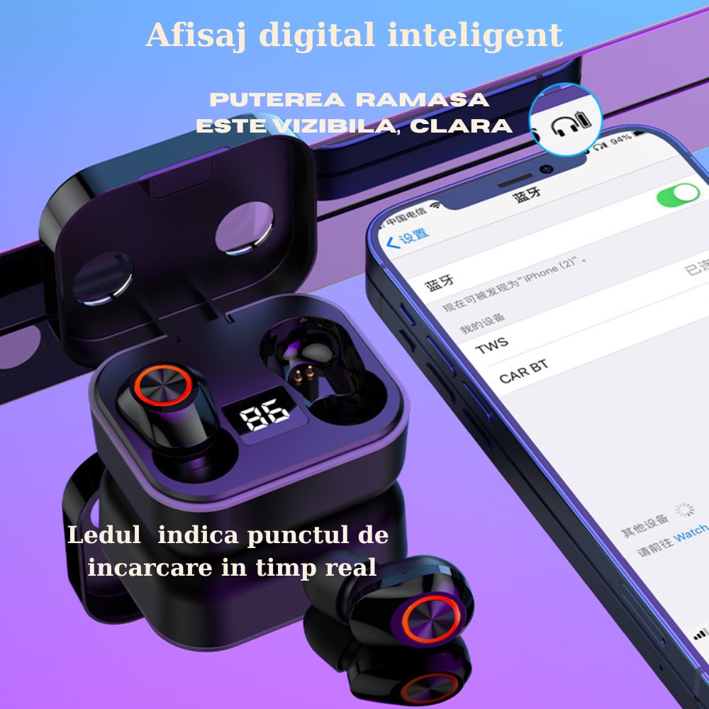 Casti Wireless, Bluetooth 5.1, Elythen, gaming, non-stop 4 ore ...