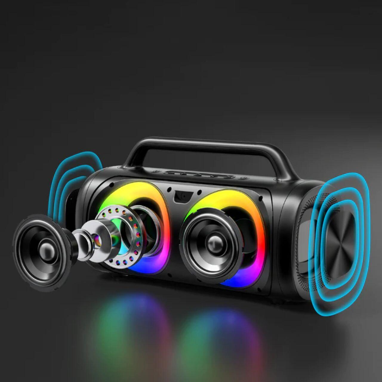 Boxa portabila Joyroom Bluetooth 2500mAh, 40W, cu lumini RGB, Negru ...