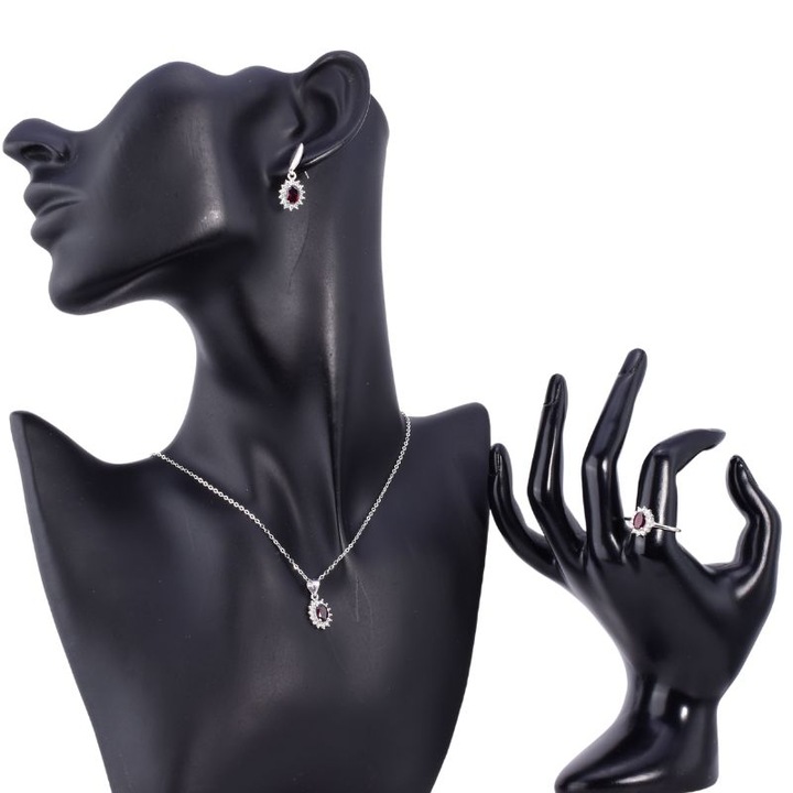 Set bijuterii argint cu rodolit - cercei, inel 18 mm, pandantiv ...