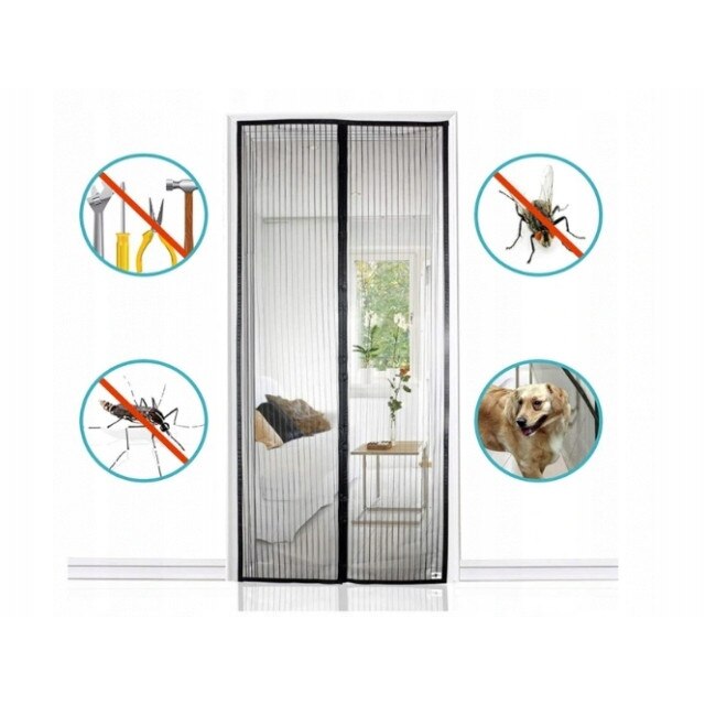 Plasa de tantari pentru usa, Poliester, Magnetic, 210X100 cm, Negru ...