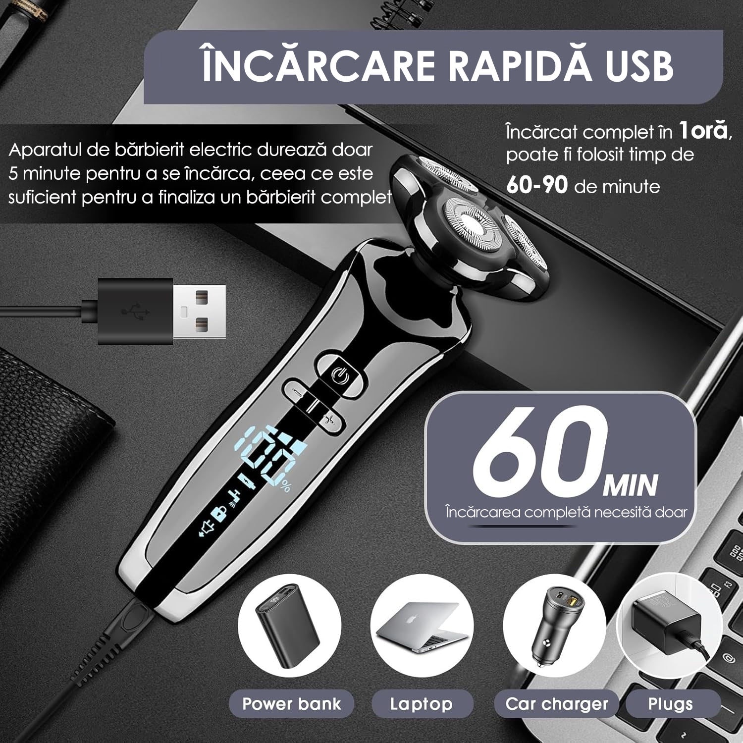 Aparat de ras electric, 4 in 1 BYONDSELF®, Ud si uscat, Capete 3D ...