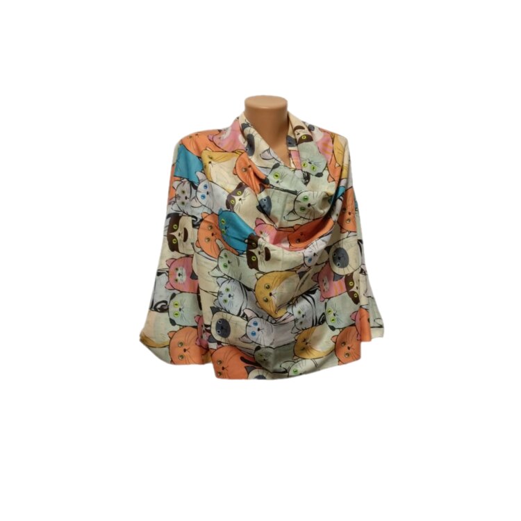 Set Esarfa Dama tip Sal, Casmir si Manusi Catifelate, Imprimeu Pisici ...