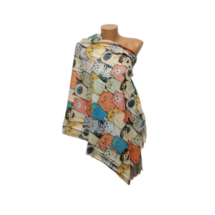 Set Esarfa Dama tip Sal, Casmir si Manusi Catifelate, Imprimeu Pisici ...