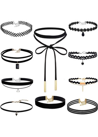 Set coliere dama, LaiXiaoBei, 10 bucati, Catifea, Negru - eMAG.ro