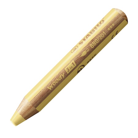 Creion colorat Stabilo Woody 3 in 1, rotund, gros, galben pastel - eMAG.ro