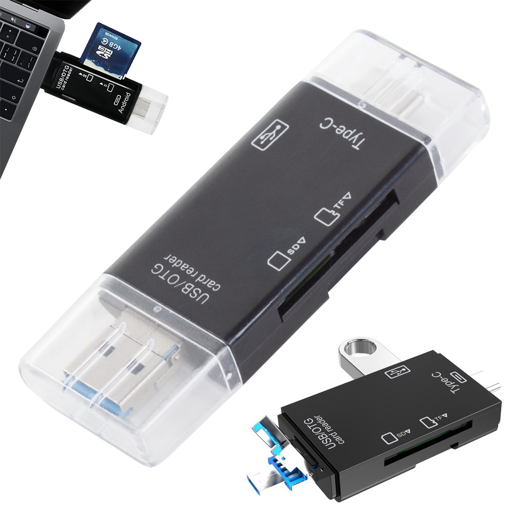 Cititor de carduri, 5 in 1, USB - USB, USB-C, Micro USB, slot pentru ...