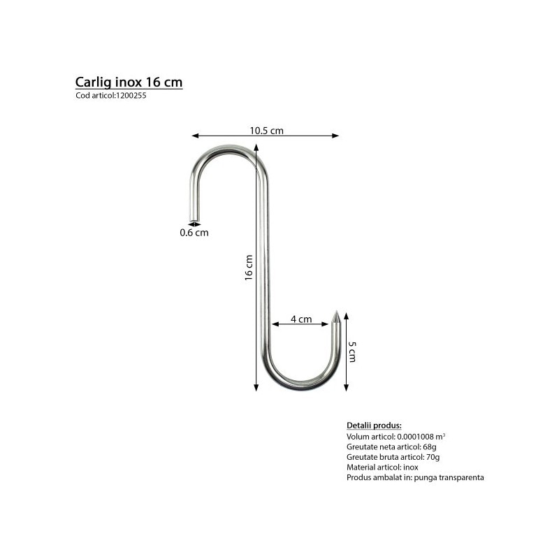 Carlig pentru carne, Inox, 16 cm - eMAG.ro