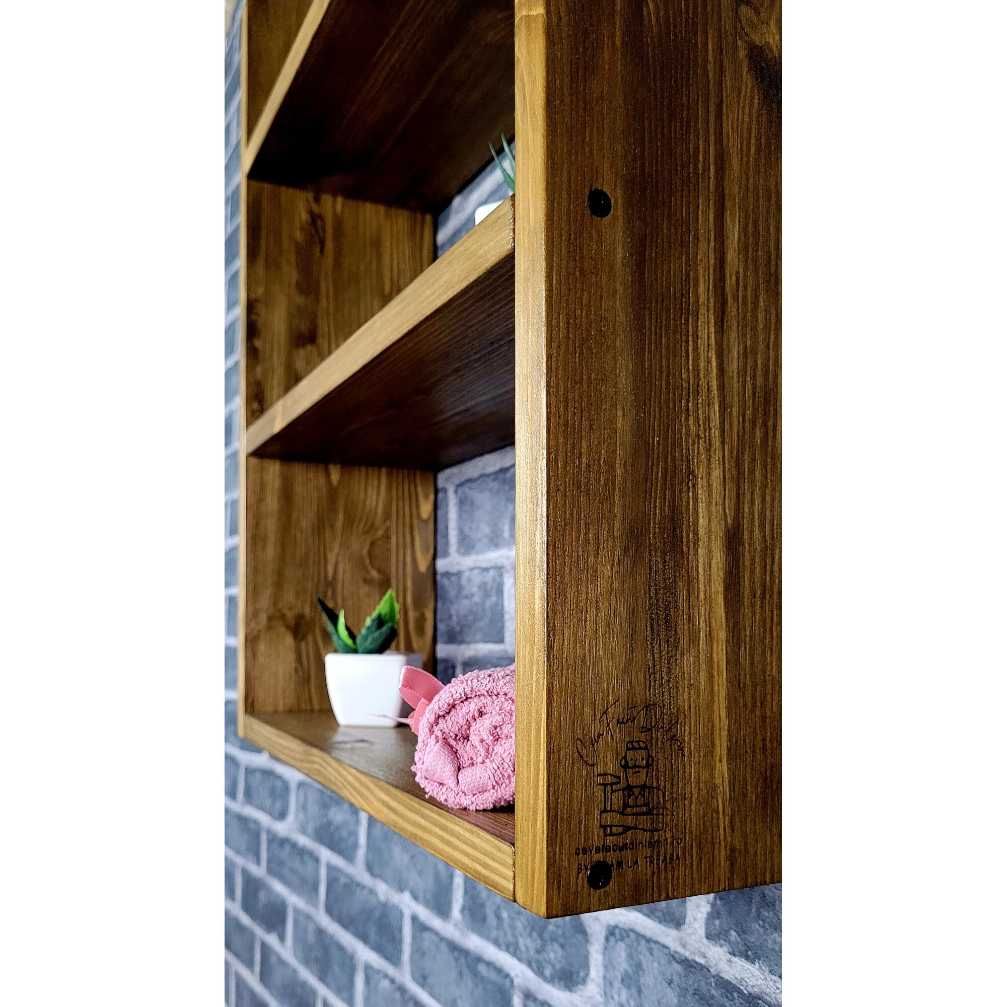 Raft suspendat cu 3 niveluri, lemn masiv, culoare Palisandru, 60x40x15 ...
