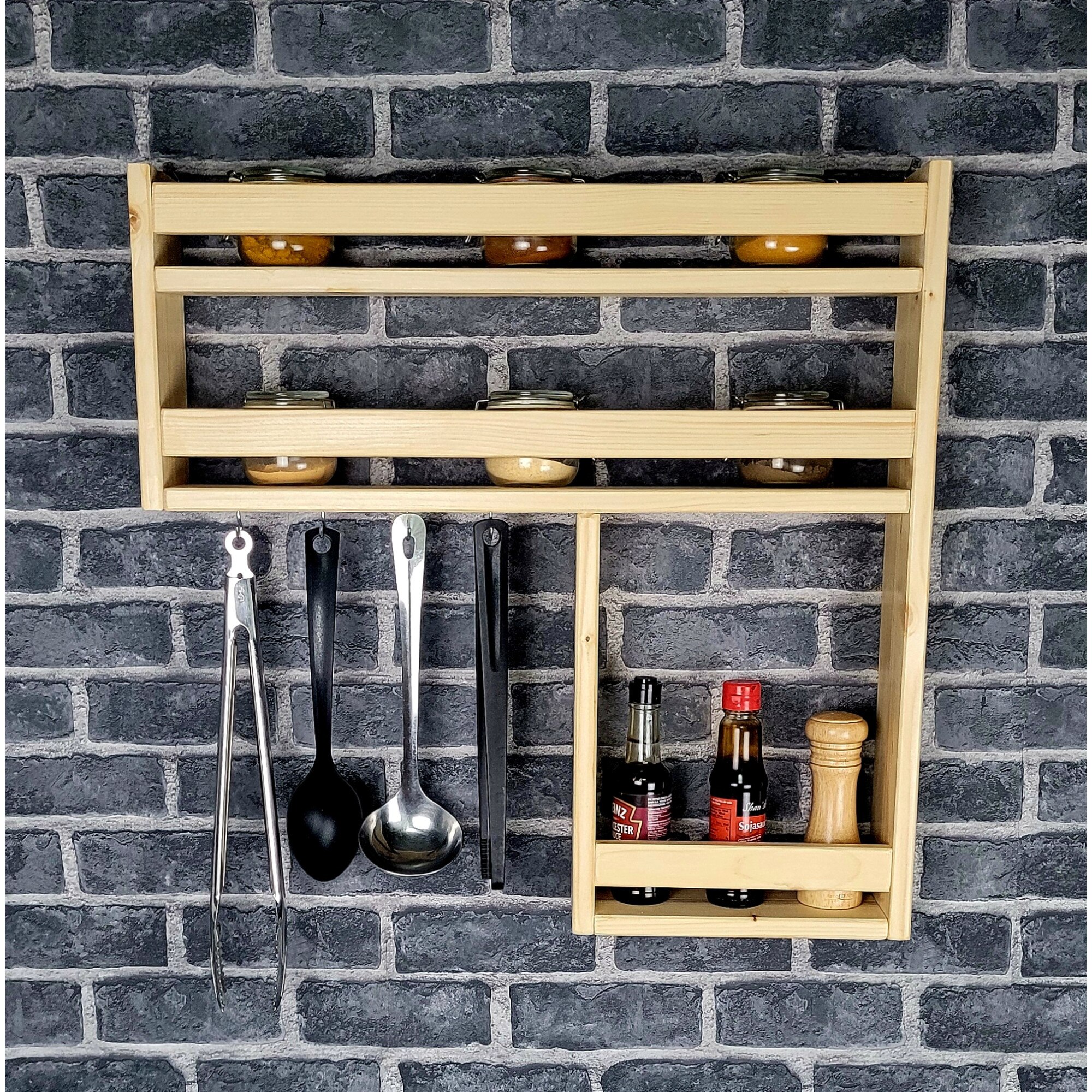 Raft suspendat pentru bucatarie, lemn masiv, culoare lemn Natural ...