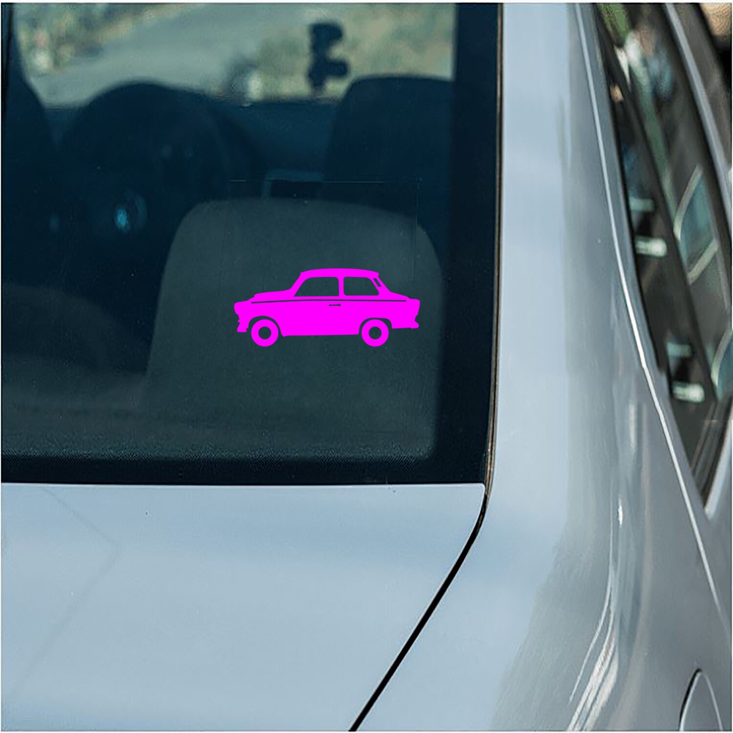 Sticker decorativ perete, auto si geam, Trabant lateral, Roz, 19 cm ...