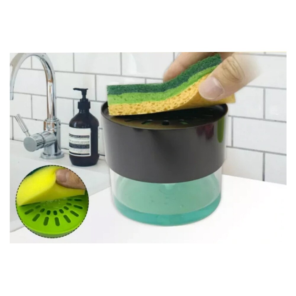 Recipient cu burete dozator lichid, Plastic, 500 ml, 12x11 cm, Verde ...