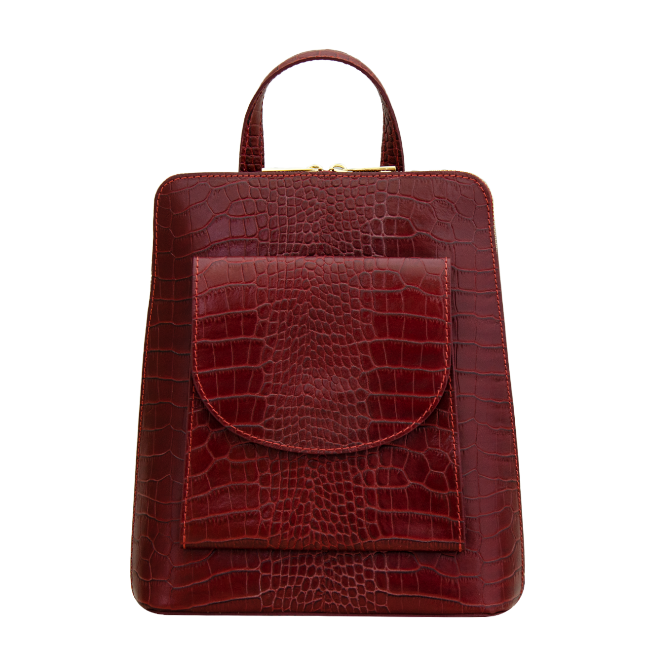 Rucsac de dama din piele naturala Eva Bags, Petra croco rosu carmin ...