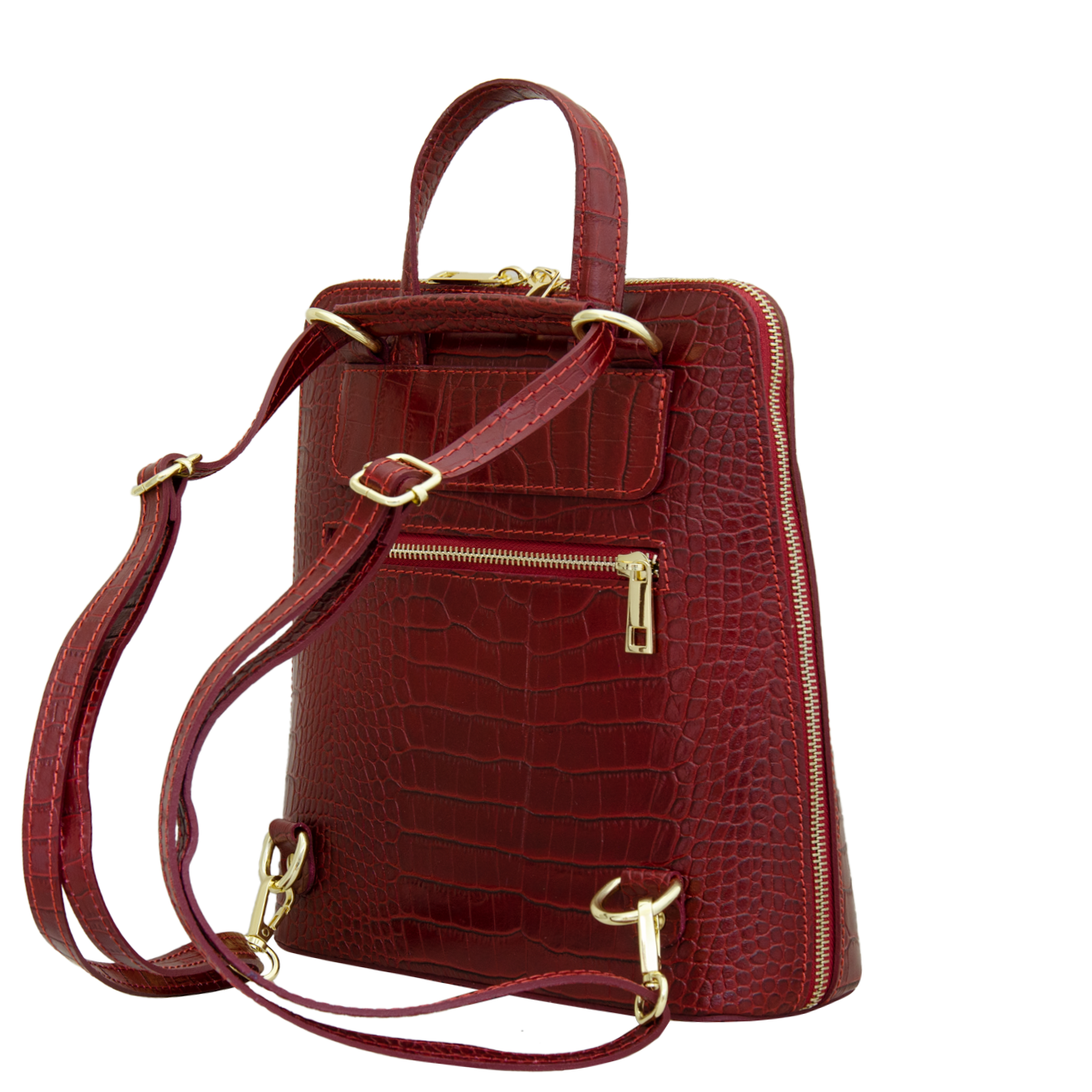 Rucsac de dama din piele naturala Eva Bags, Petra croco rosu carmin ...