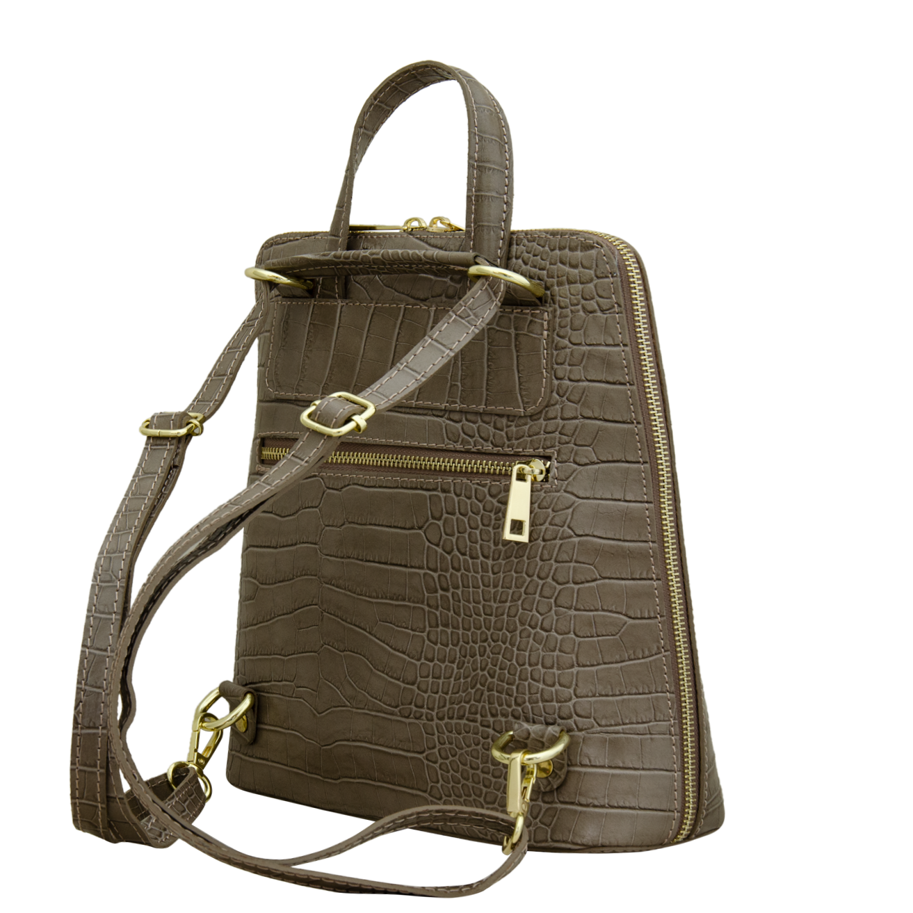 Rucsac de dama din piele naturala Eva Bags, Petra croco bej inchis ...