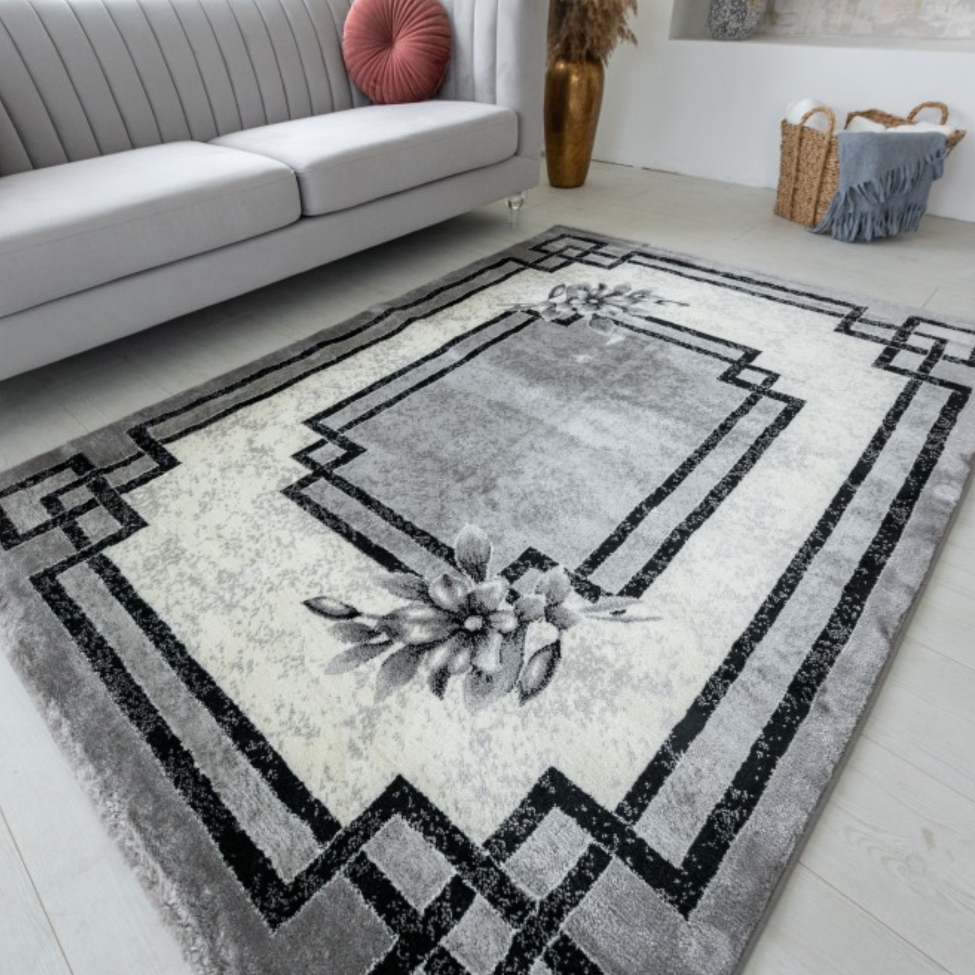 Covor Polo, model 01301A Beyaz A Grey, 200 cm x 300 cm - eMAG.ro