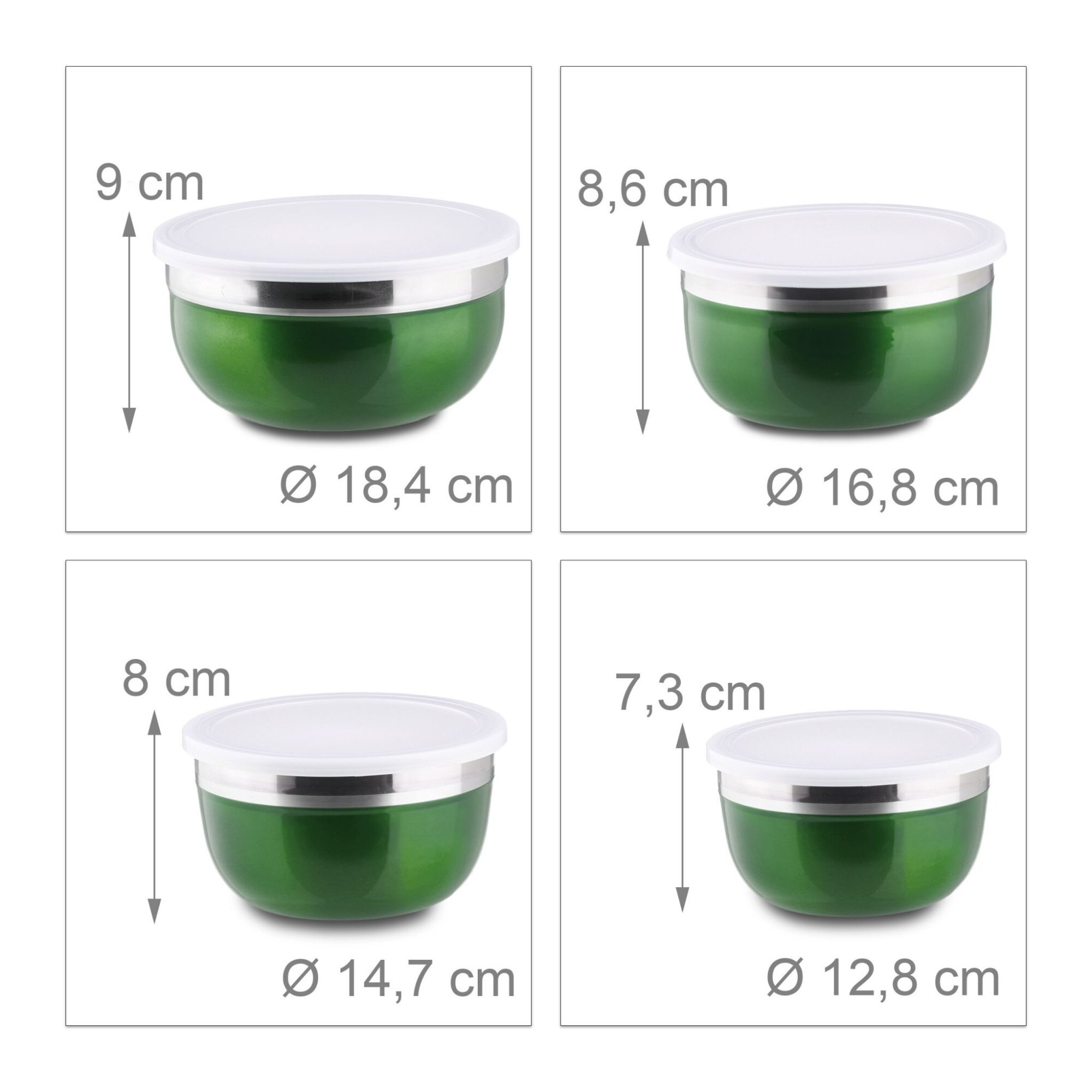 Set 4 boluri cu capac, Relaxdays, din inox, verde - eMAG.ro