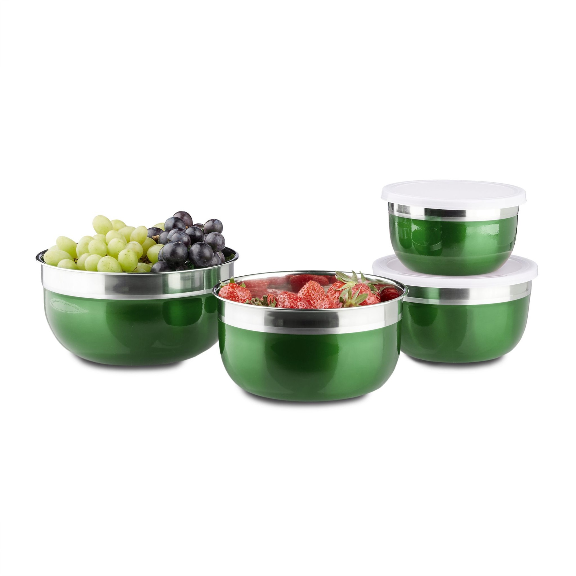 Set 4 boluri cu capac, Relaxdays, din inox, verde - eMAG.ro