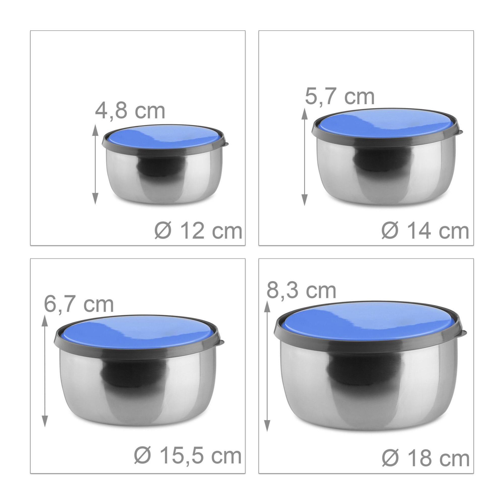 Set 4 boluri cu capac, Relaxdays, din inox, albastru - eMAG.ro