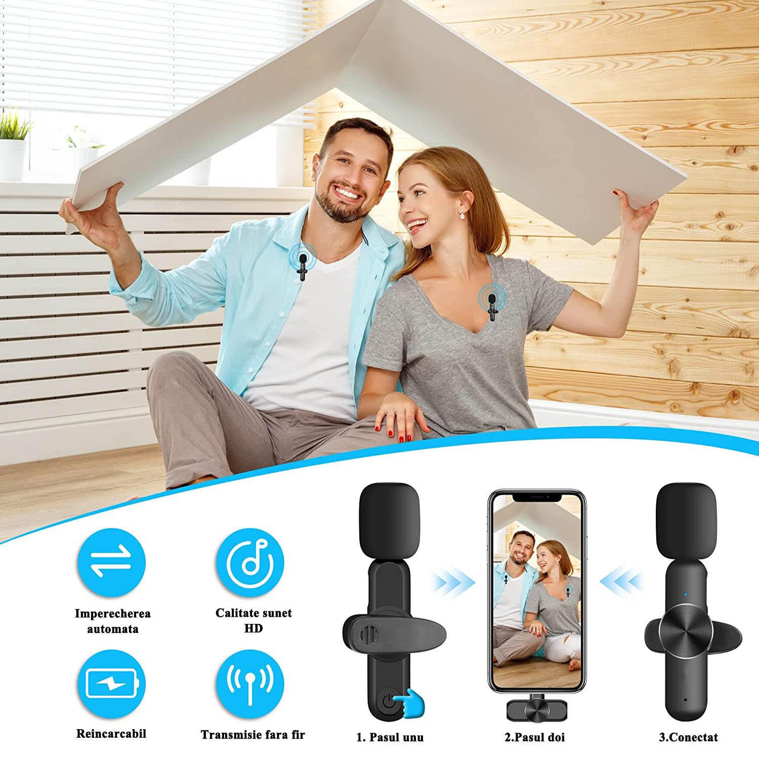 Set 2 Microfoane Lavaliera profesionala Wireless, Vaxiuja, Compatibil ...