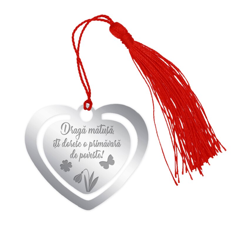 Martisor Semn de Carte Inox Inima Argintie Urare pentru Matusa - eMAG.ro