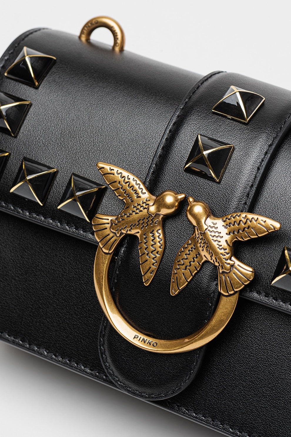 Pinko, Geanta crossbody mica din piele cu aplicatii cu tinte Love One ...