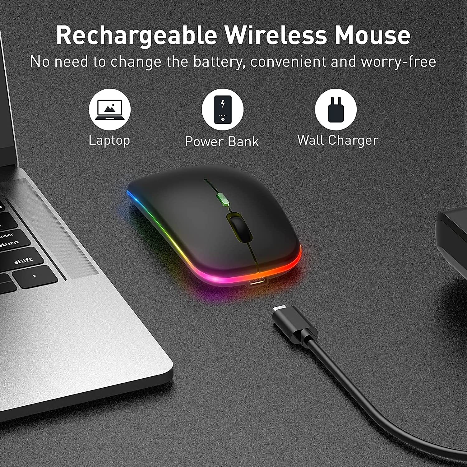 Mouse wireless, Bluetooth, LED, Slim, 2.4 GHz, USB, Negru - eMAG.ro