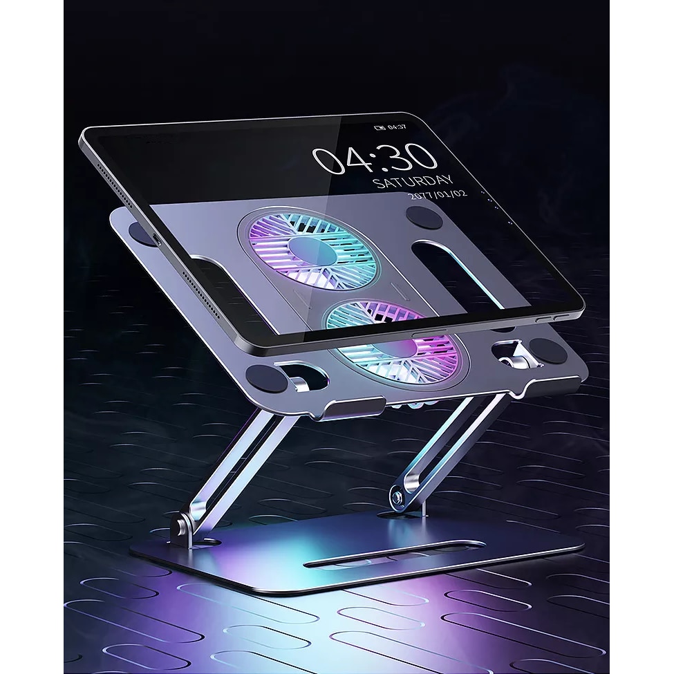 Stand pentru laptop/tableta aluminiu MTP, cooler, iluminare, pliabil ...